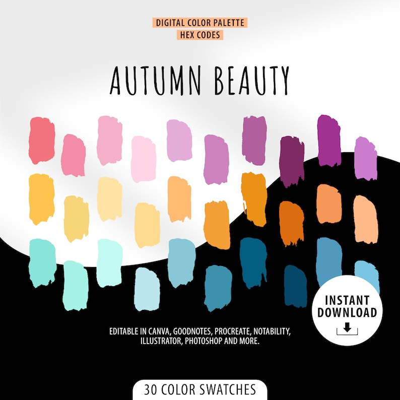 Autumn Beauty Procreate Color Palette I HEX CODES I Procreate Goodnotes ...