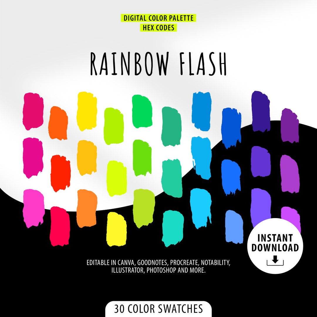 Rainbow Flash Procreate Color Palette I HEX CODES I Procreate Goodnotes ...
