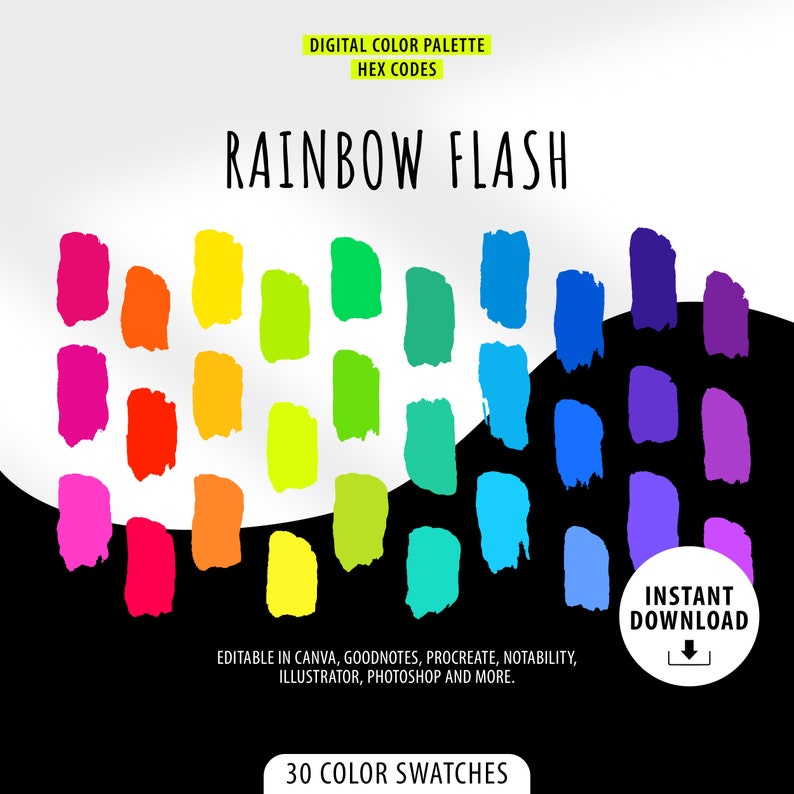 Rainbow Flash Procreate Color Palette I HEX CODES I Procreate Goodnotes ...