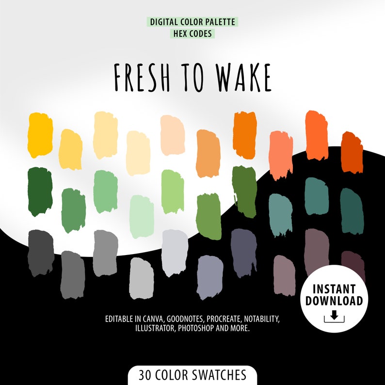 Fresh to Wake Procreate Color Palette I HEX CODES I Procreate Goodnotes ...