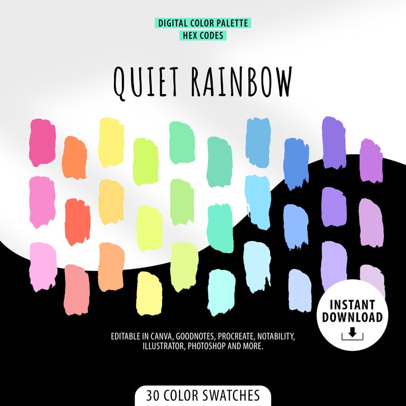 Quiet Rainbow Procreate Color Palette I HEX CODES I Procreate Goodnotes ...