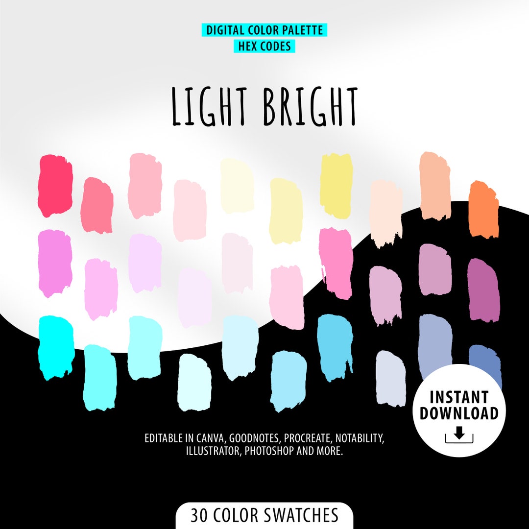 Light Bright Procreate Color Palette I HEX CODES I Goodnotes Tool I ...
