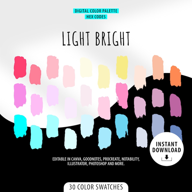 Light Bright Procreate Color Palette I HEX CODES I Goodnotes Tool I ...