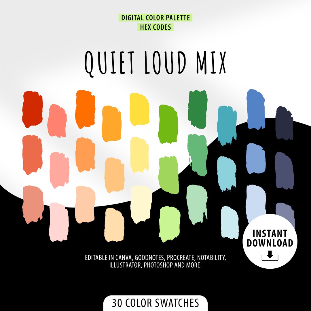 Quiet Loud Mix Procreate Color Palette I HEX CODES I Procreate ...