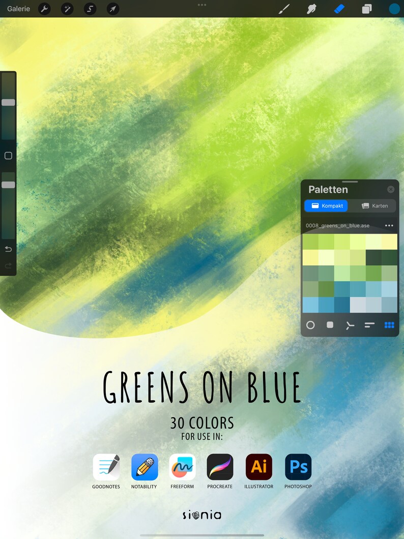 Greens on Blue Procreate Color Palette I HEX CODES I Procreate ...