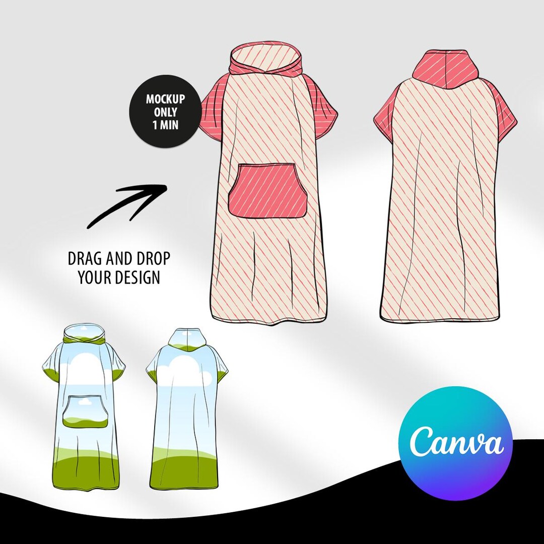 Beach Towel Mockup Canva | Drag and Drop Mock up | Sublimation Hooded ...