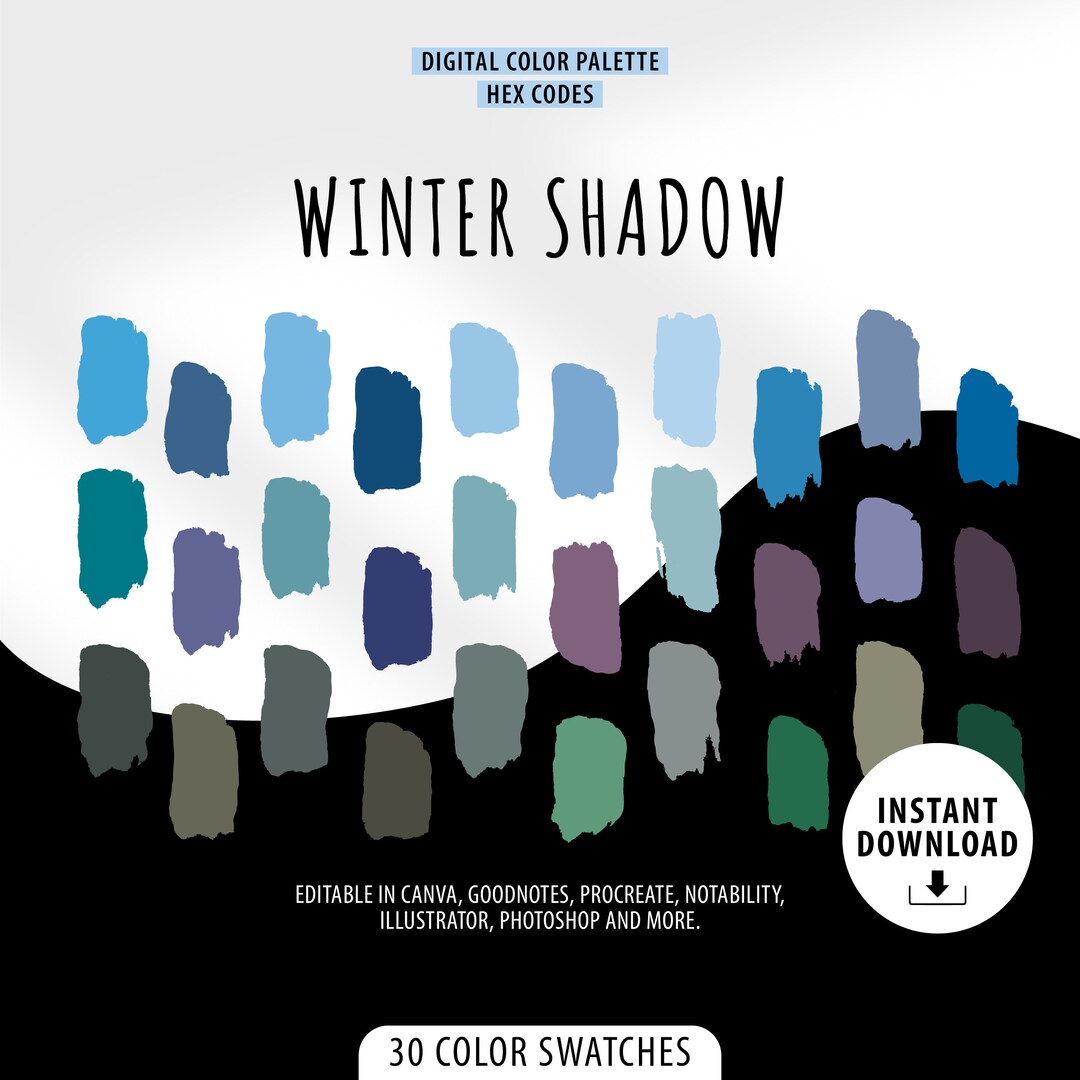 Winter Shadow Procreate Color Palette I HEX CODES I Procreate Goodnotes ...