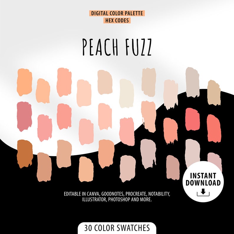 Pantone 2024 Peach Fuzz Procreate Color Palette I HEX CODES I Goodnotes ...