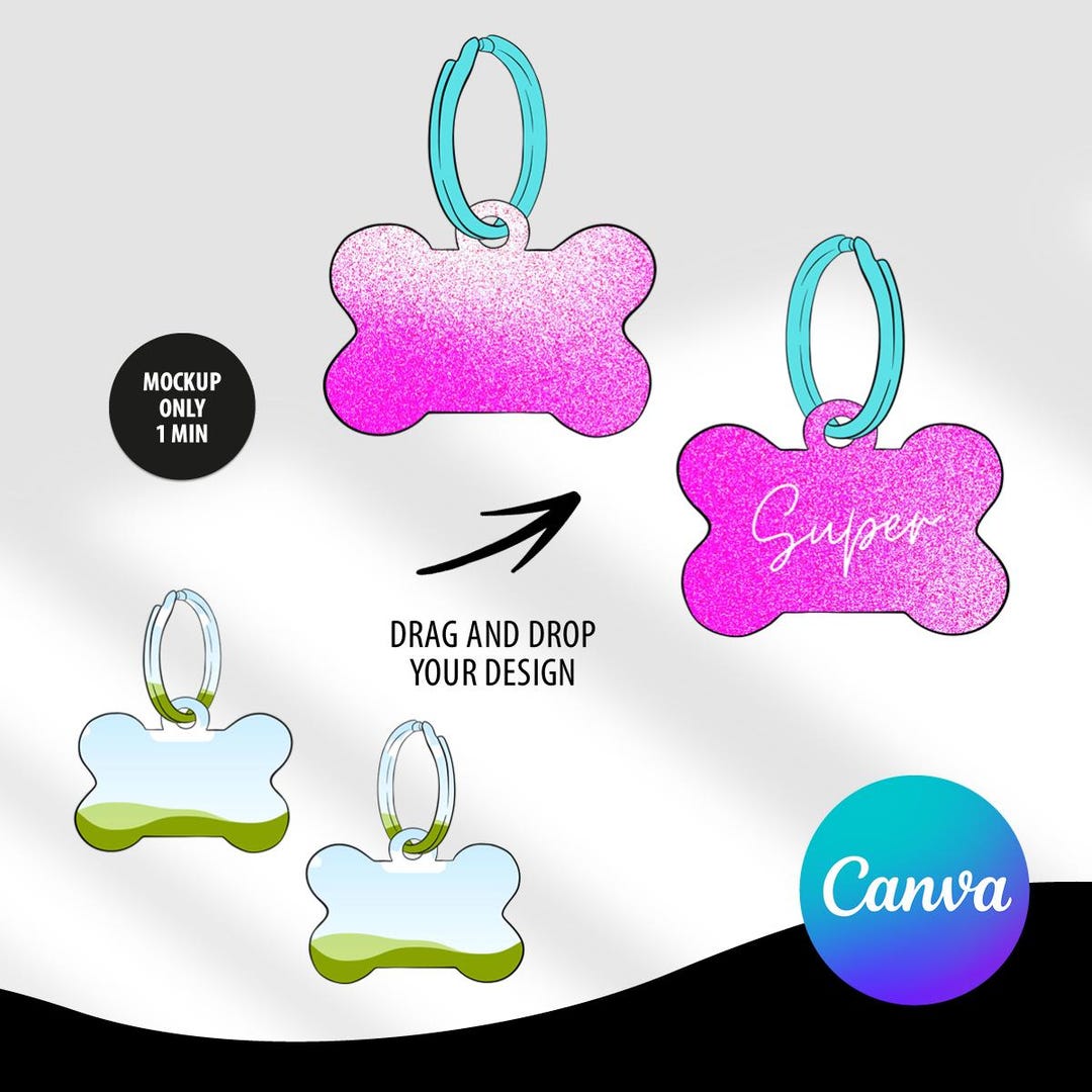 Dye Sublimation Bone Shaped Pet Tag Mock-up CANVA | Pet Tag Mockup ...