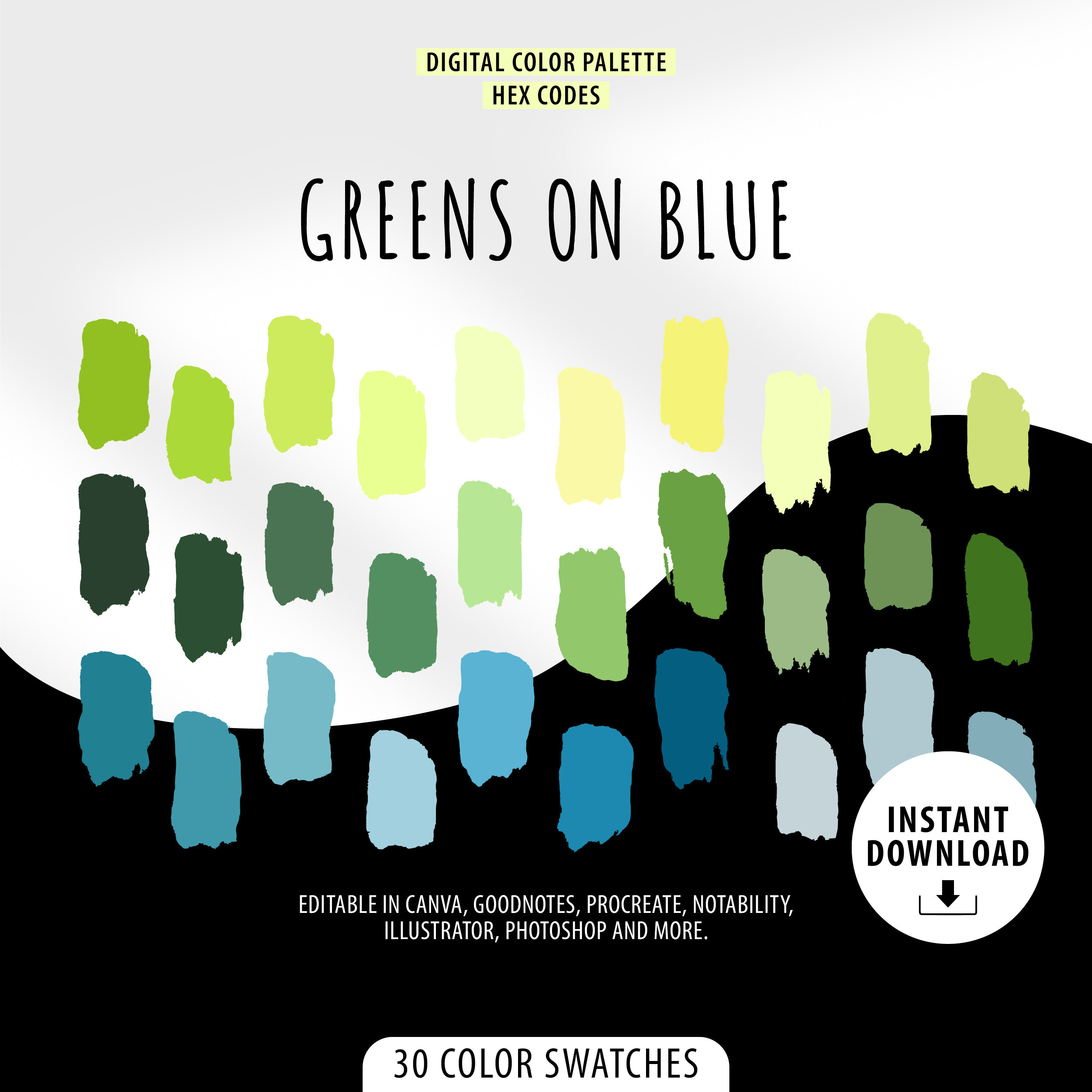 Greens on Blue Procreate Color Palette I HEX CODES I Procreate ...