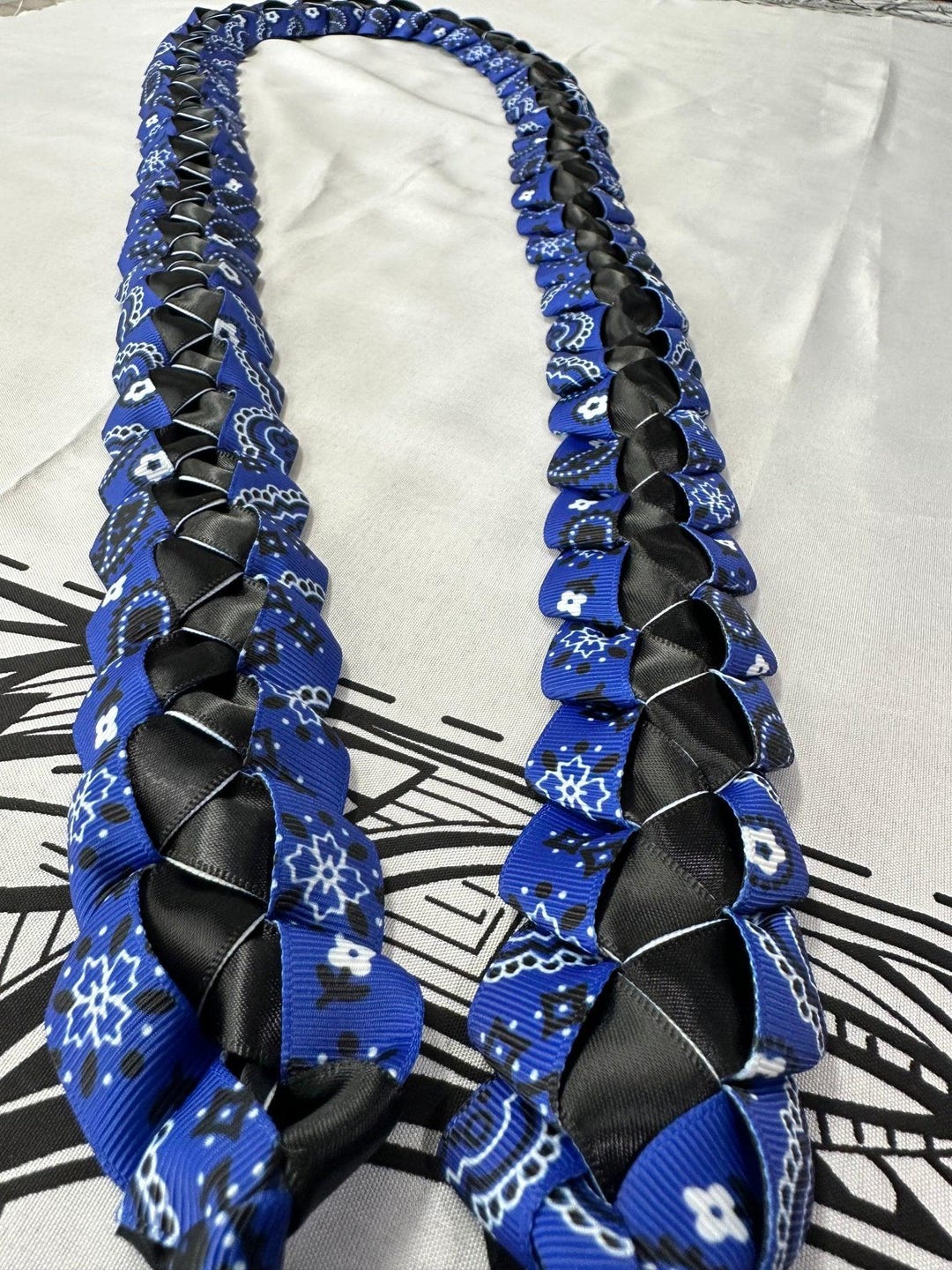Blue Bandana on Black Ribbon Lei - Etsy