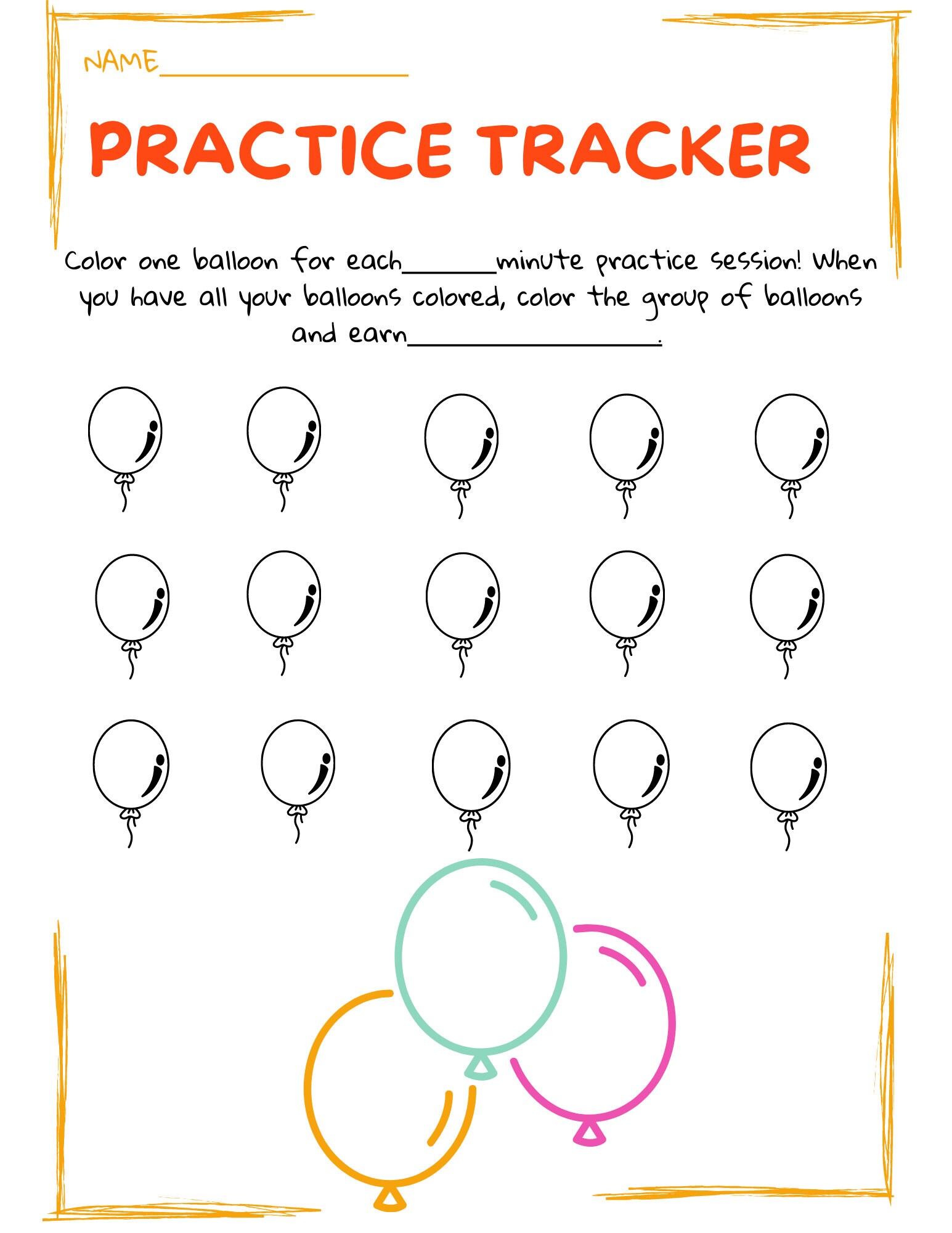 Practice Chart, Kid's Practice Chart, Music Practice Chart, Practice ...