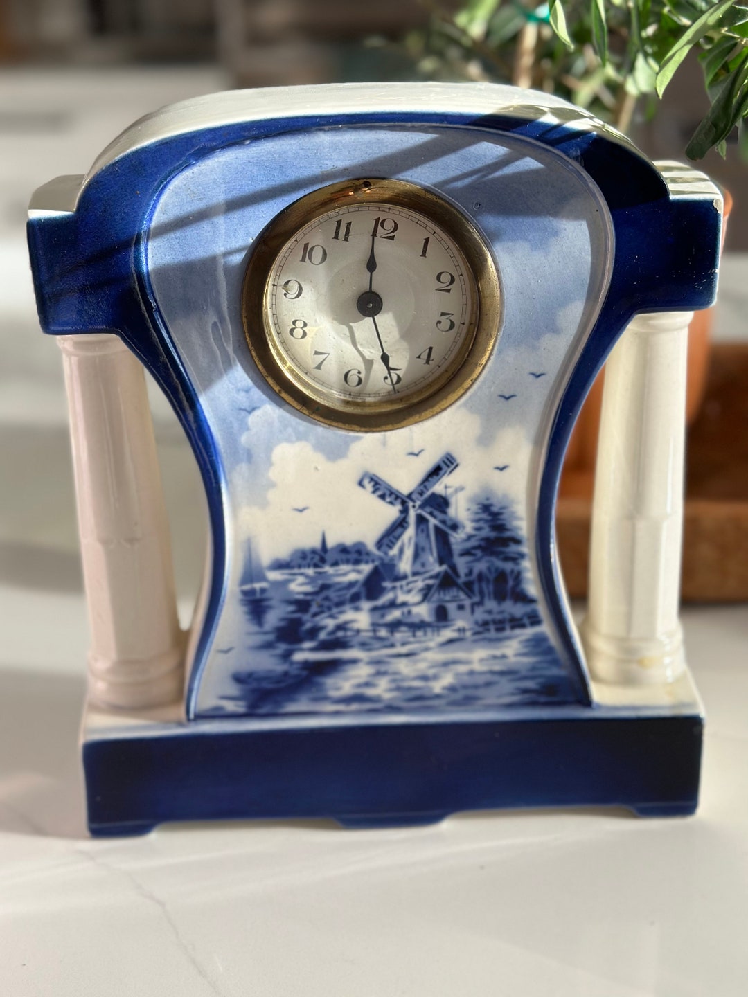 Delft Windmill Blue and White Mantle Clock Used - Etsy