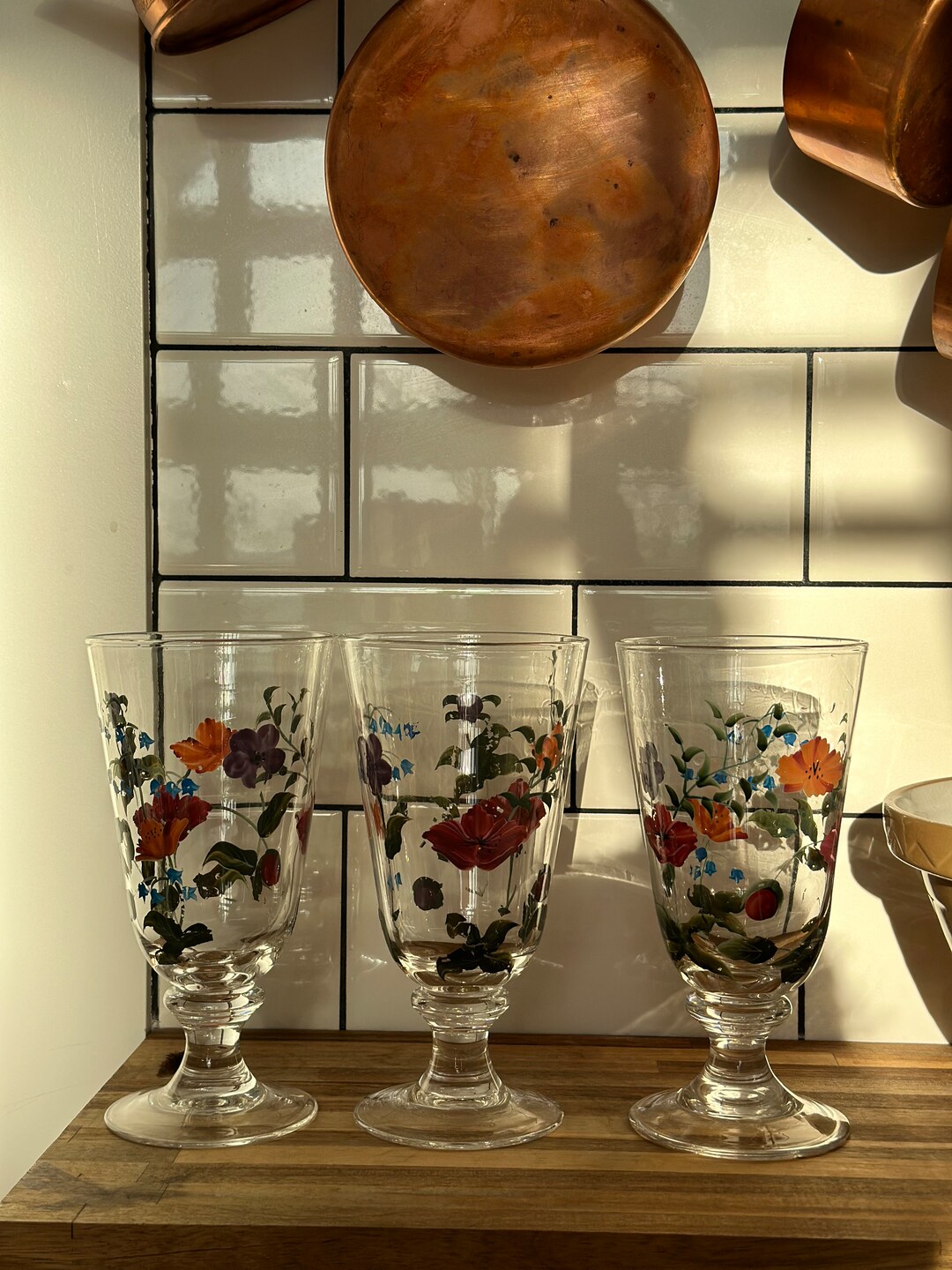 Floral Water Goblets Hand Painted Glasses Set of 4 , Large - Etsy