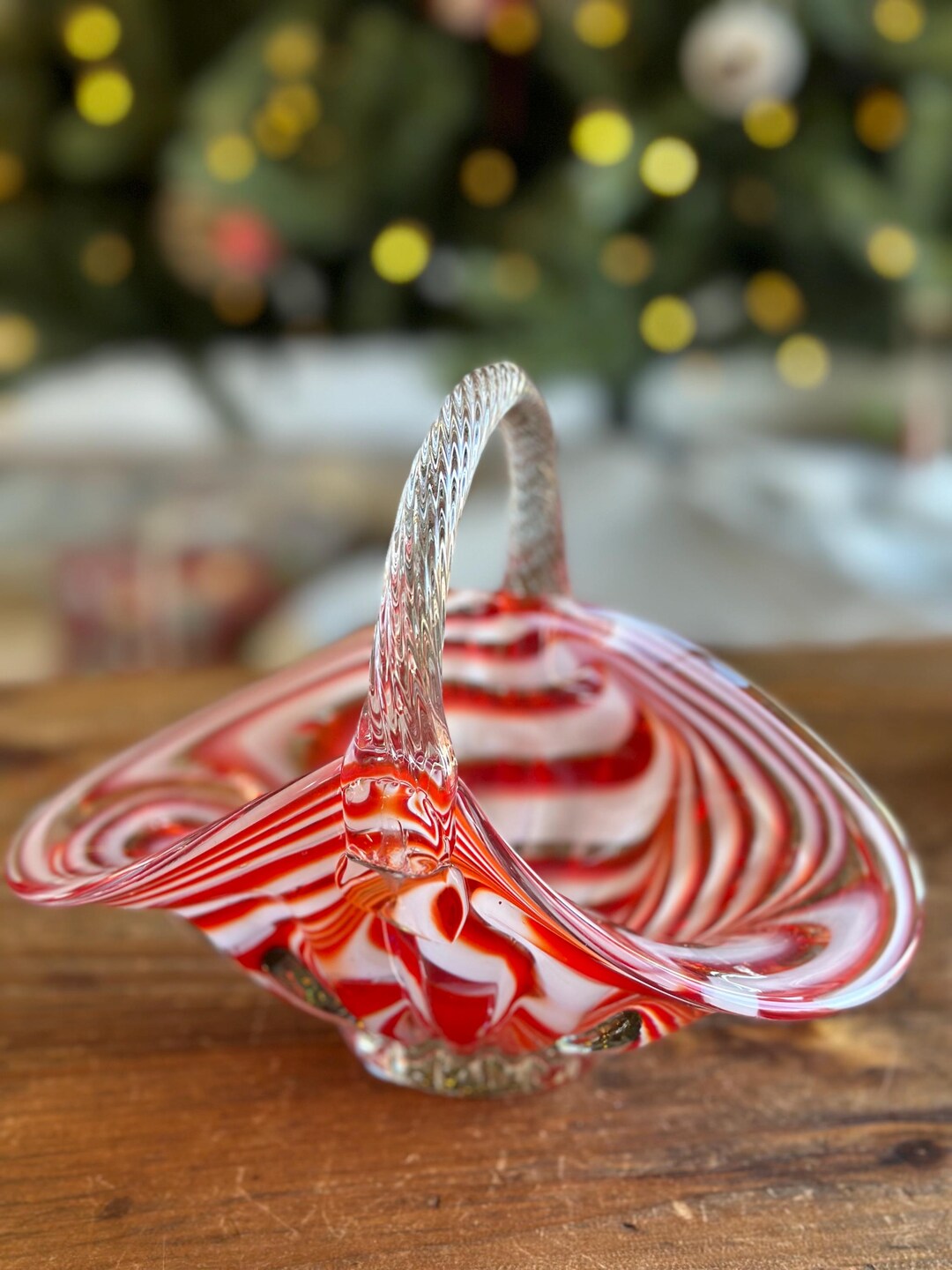 Vintage Glass Blown Candy Cane Basket - Etsy