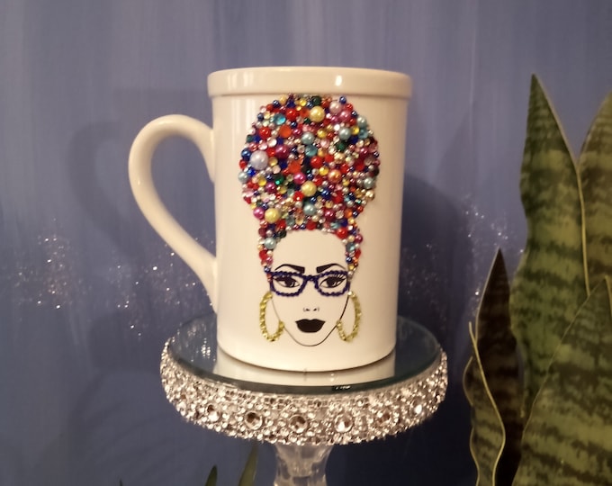 Afro Lady Multi-bling Mug, Custom Mugs Afro Girl Mug, Birthday Gift ...