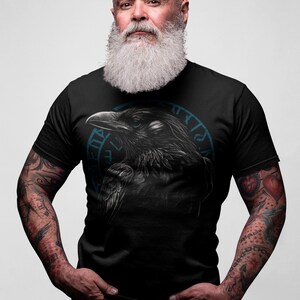 Black Raven and Viking Rune Tshirt, Norse Mythology Shirt, Mens Gym ...