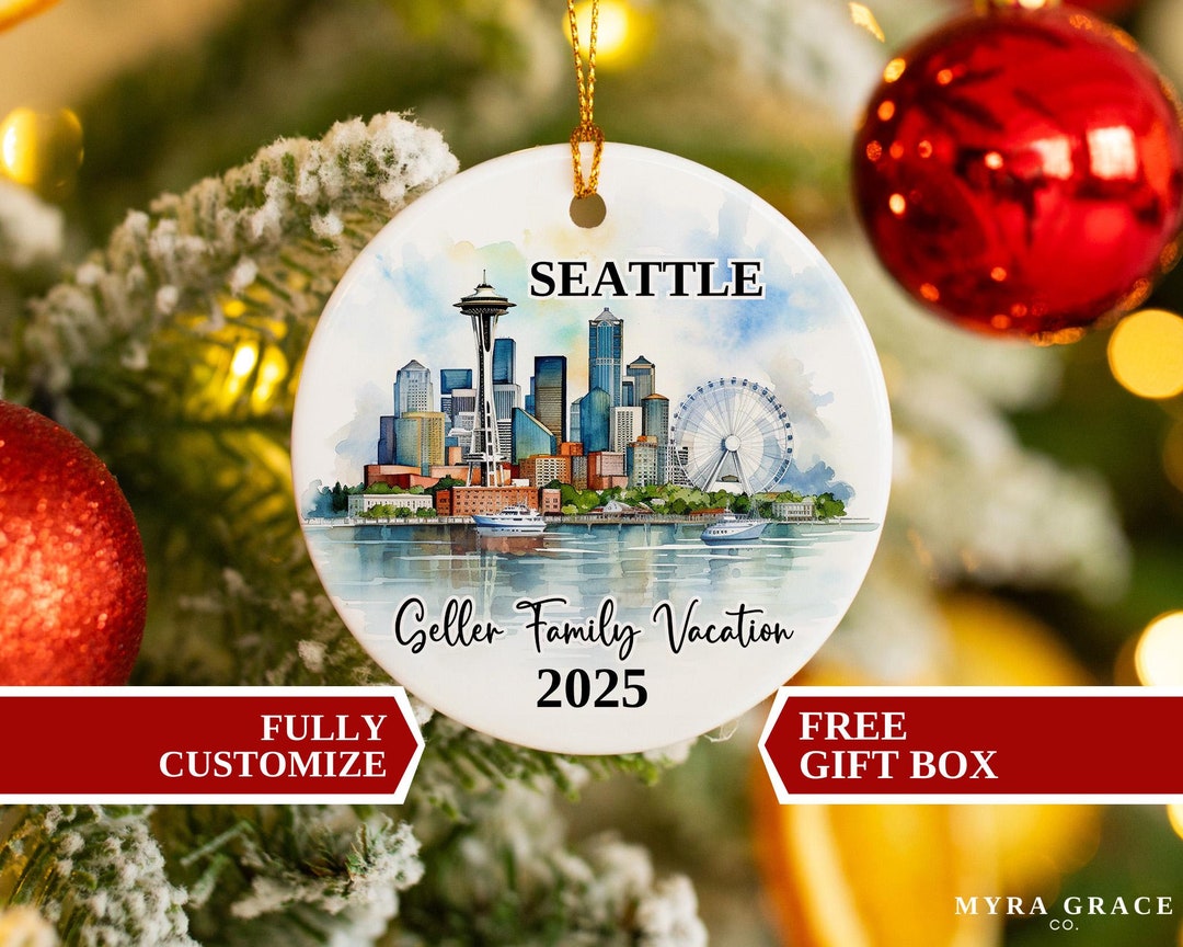 Seattle Vacation Custom Ornament, Seattle Ornament, Christmas Ornaments ...