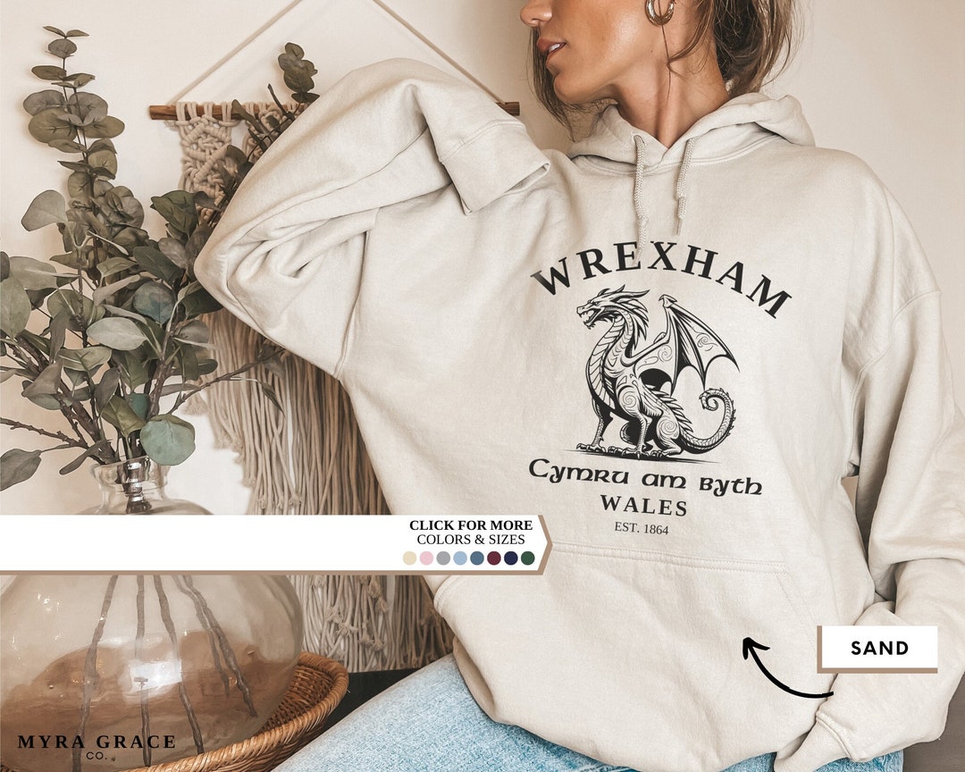 Wrexham Hoodie, Welsh Flag, Welsh Dragon, Vintage UK Hoodie, College Shirt, Unisex Pullover ...