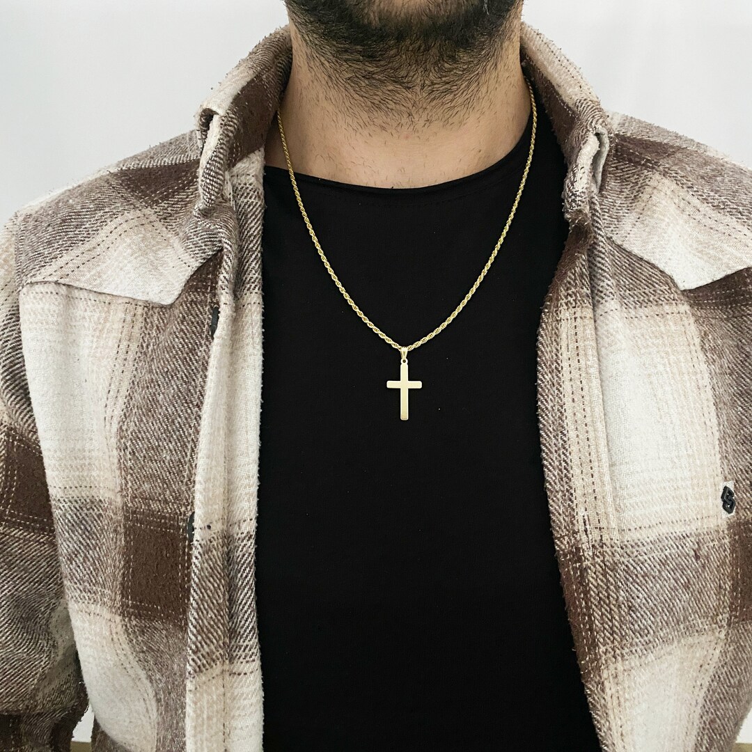Men's Necklace - Small Cross Necklace - Men's Gold Cross Necklace ...