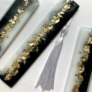 Black & White Geode Resin Bookmarks | Gold Leaf Resin Bookmark | Gift ...