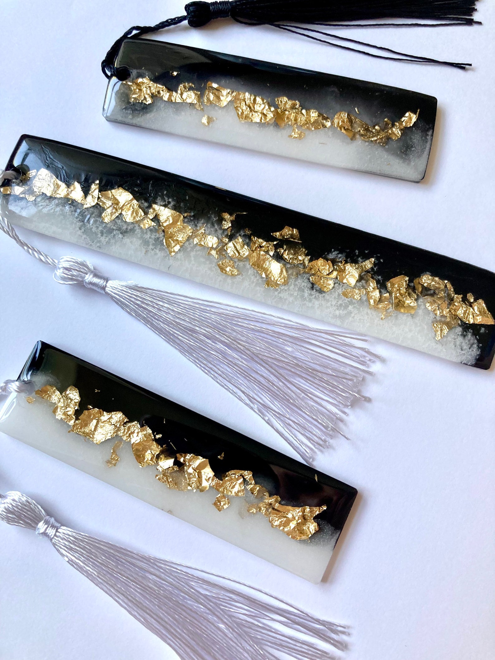 Black & White Geode Resin Bookmarks Gold Leaf Resin Bookmark - Etsy