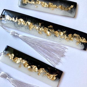 Black & White Geode Resin Bookmarks | Gold Leaf Resin Bookmark | Gift ...