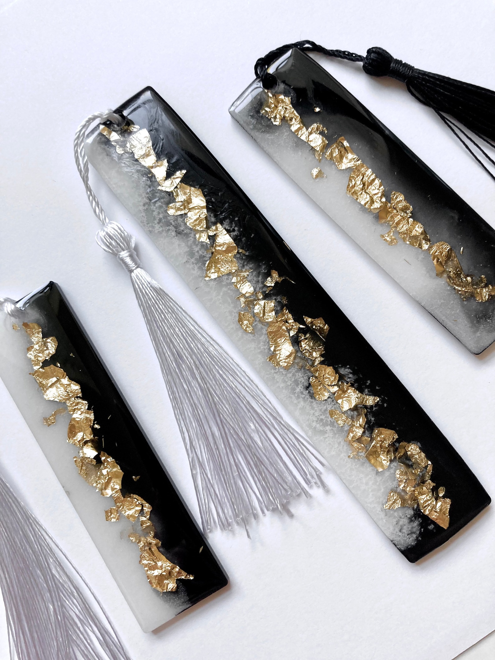 Black & White Geode Resin Bookmarks | Gold Leaf Resin Bookmark | Gift ...
