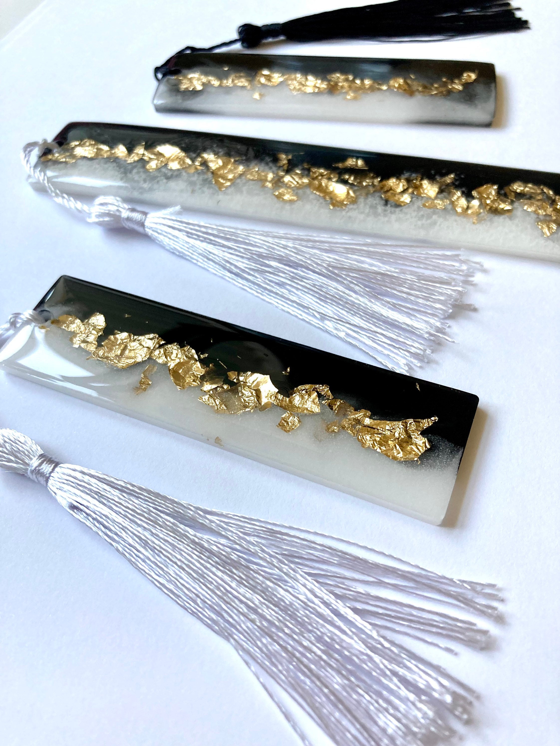 Black & White Geode Resin Bookmarks Gold Leaf Resin Bookmark - Etsy