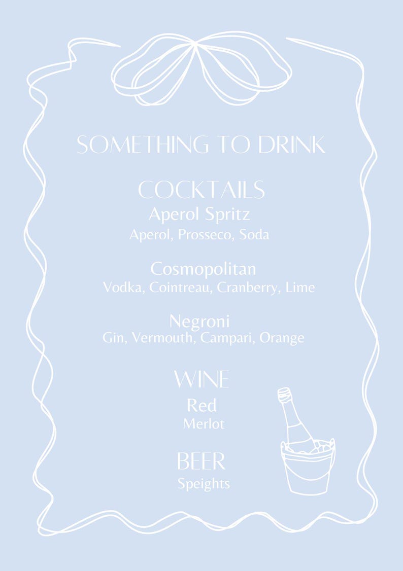 Wedding Guest Bar Menu Template Downloadable. the Perfect Print Out for ...