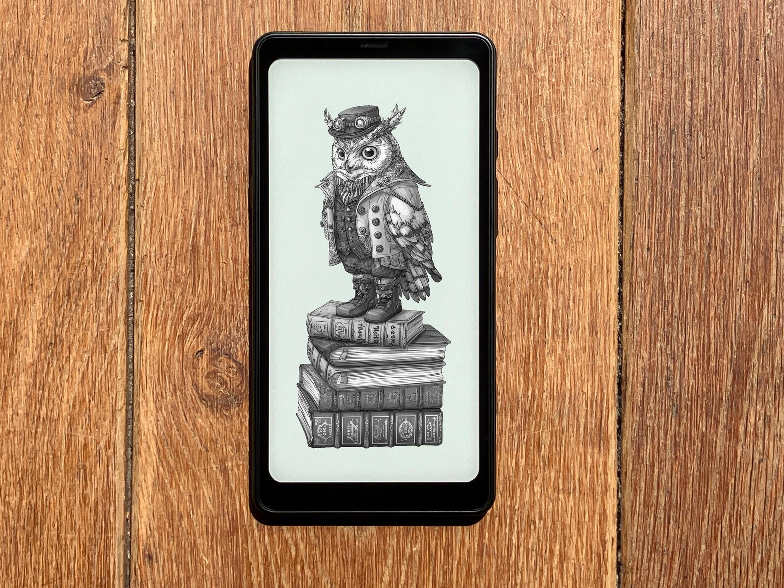 Screensaver for Boox Palma Wallpaper, Steampunk Owl on a Stack of Books ...