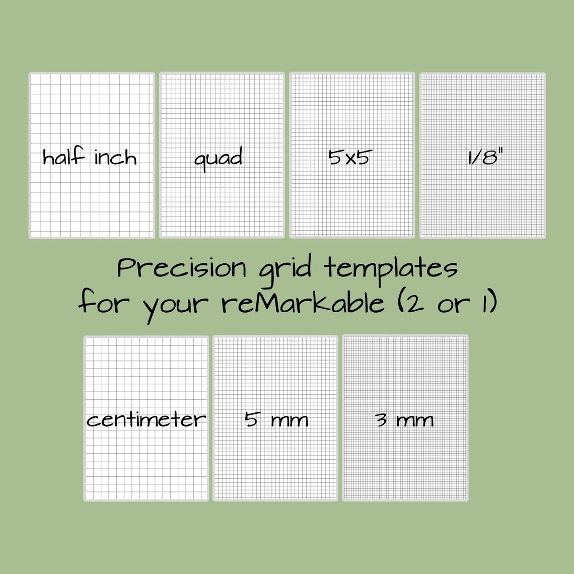 Graph Grid Template Bundle for Remarkable, 7 Sizes Precision Drawing ...
