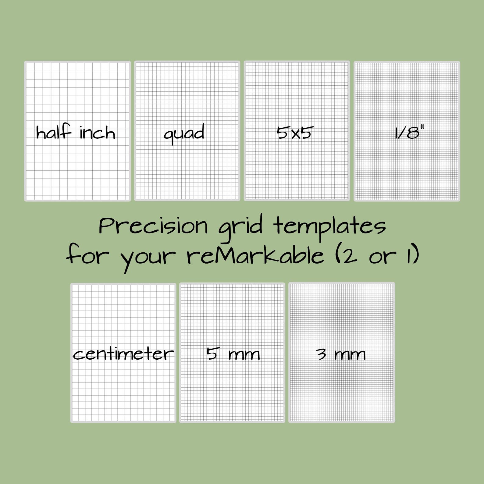 Graph Grid Template Bundle for Remarkable, 7 Sizes Precision Drawing ...