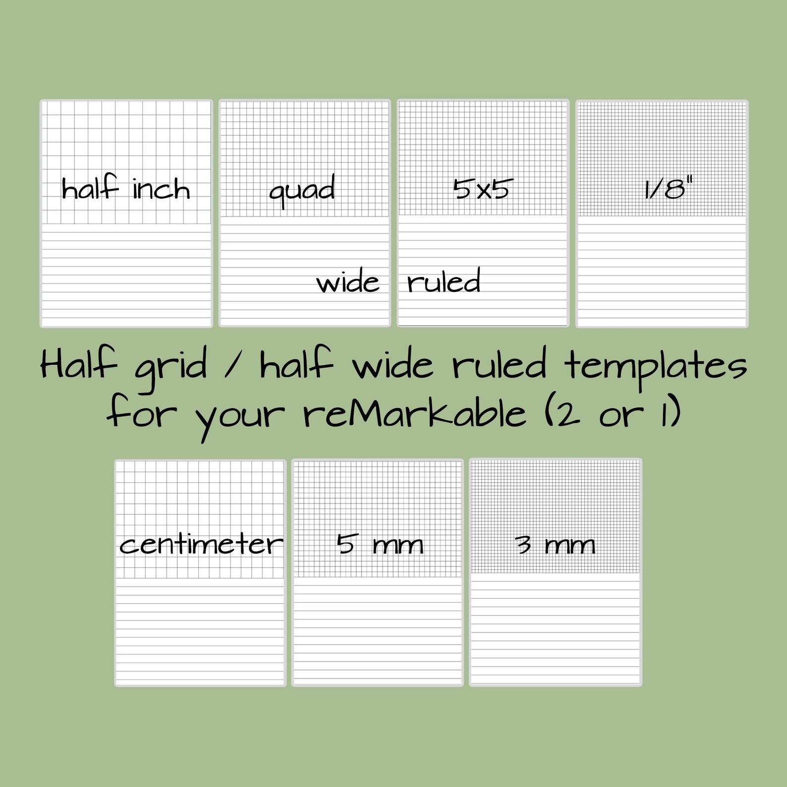 Half Graph Half Wide Ruled Template Bundle for Remarkable, 7 Sizes ...