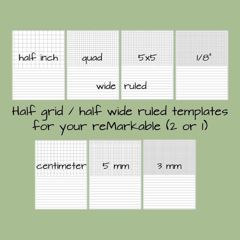 Half Graph Half Wide Ruled Template Bundle for Remarkable, 7 Sizes ...