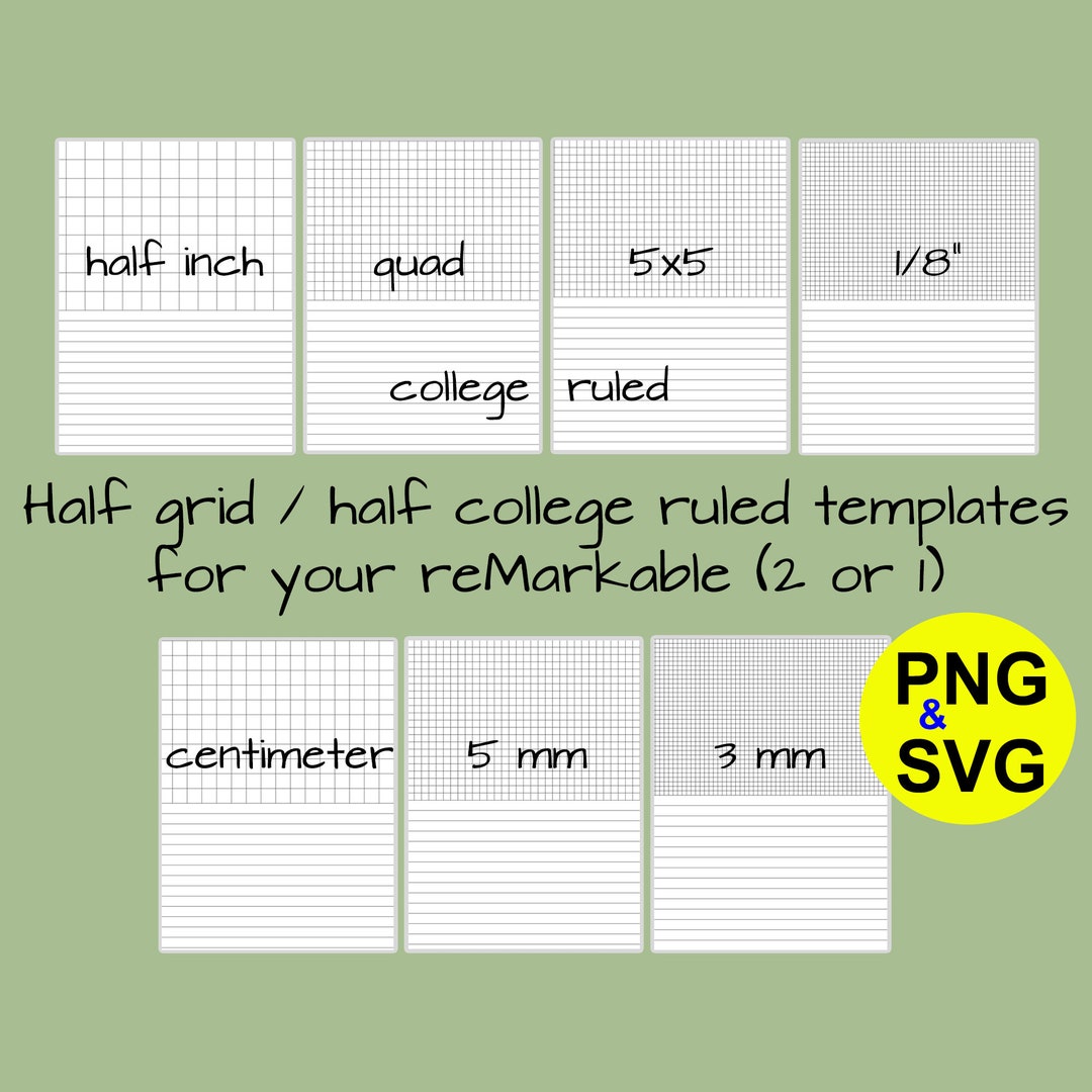 Half Graph Half College Ruled Templates Bundle Remarkable, 7 Sizes ...