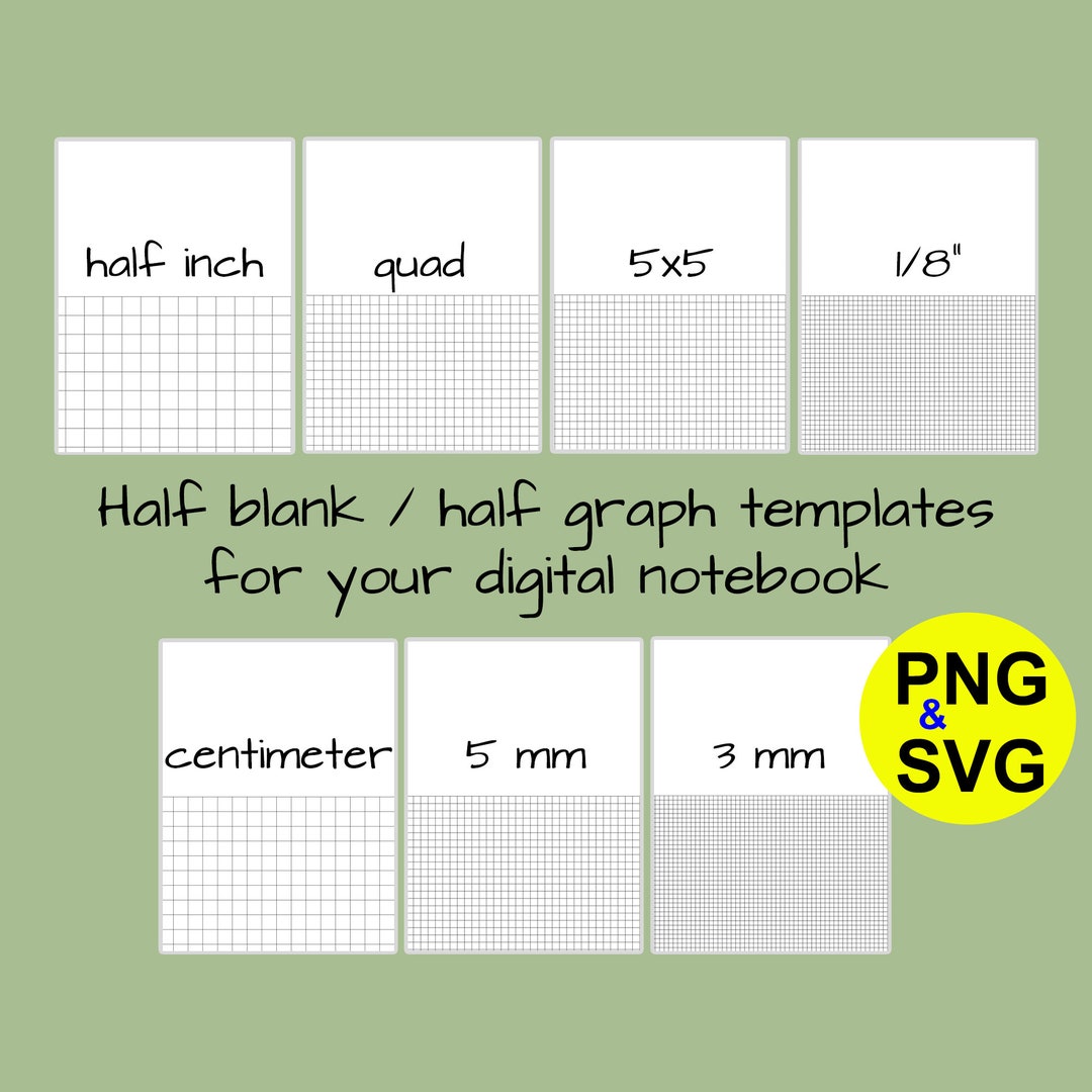 Half Blank Half Graph Template Bundle for Digital Notebook, 7 Sizes ...