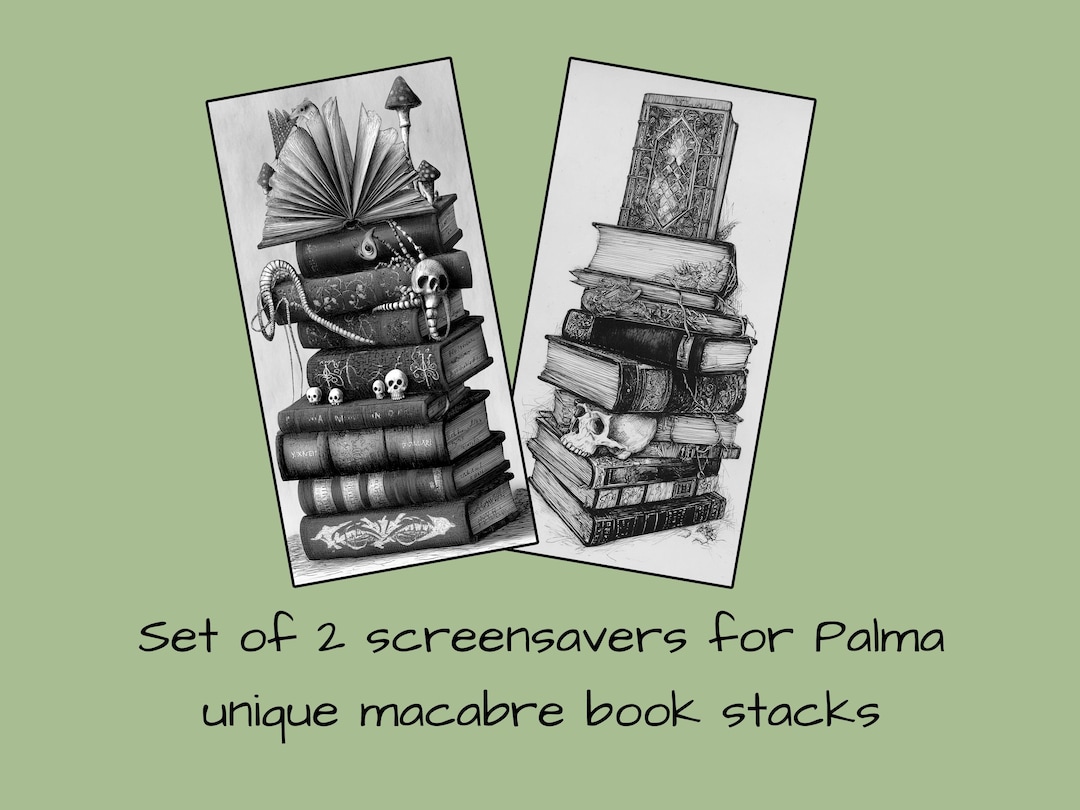 Screensaver for Boox Palma Wallpaper, Macabre Book Stack, Set of 2 ...
