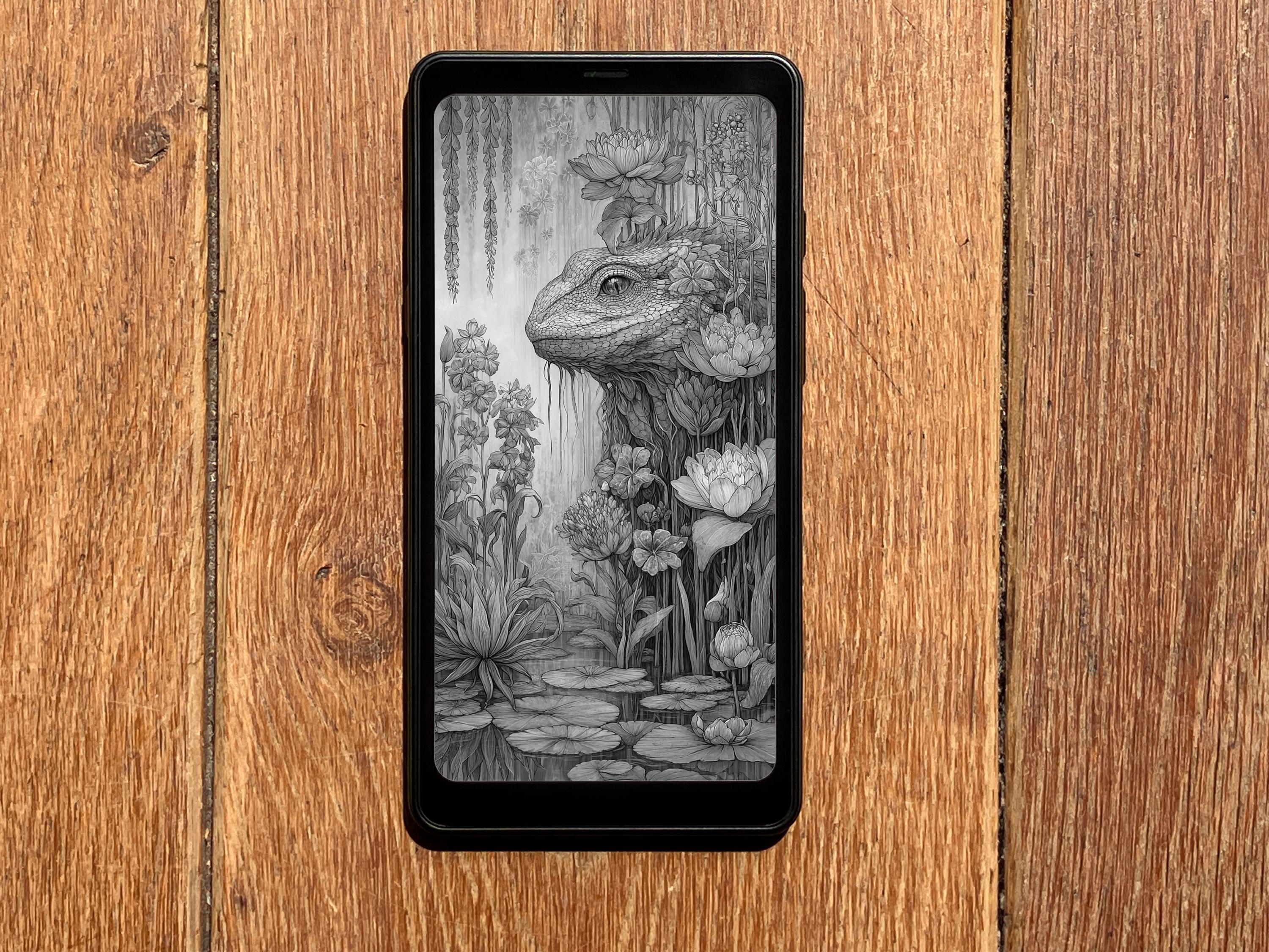 Screensaver for Boox Palma Wallpaper, Lizard in Pond With Water Lilies ...