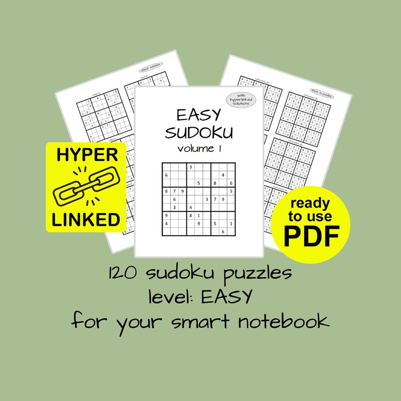 120 Sudoku With Hyperlinked Solutions, PDF for Digital Notebook, E-ink ...