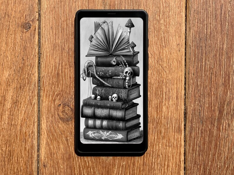 Screensaver for Boox Palma Wallpaper, Macabre Book Stack, Set of 2 ...