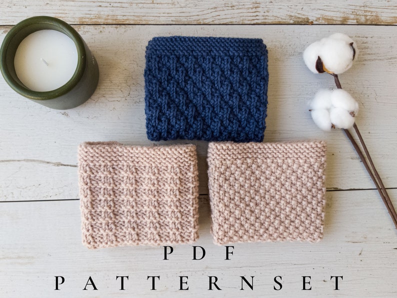 Digital Patterns // Easy Dishcloth Pattern Set // Beginner Knitting ...