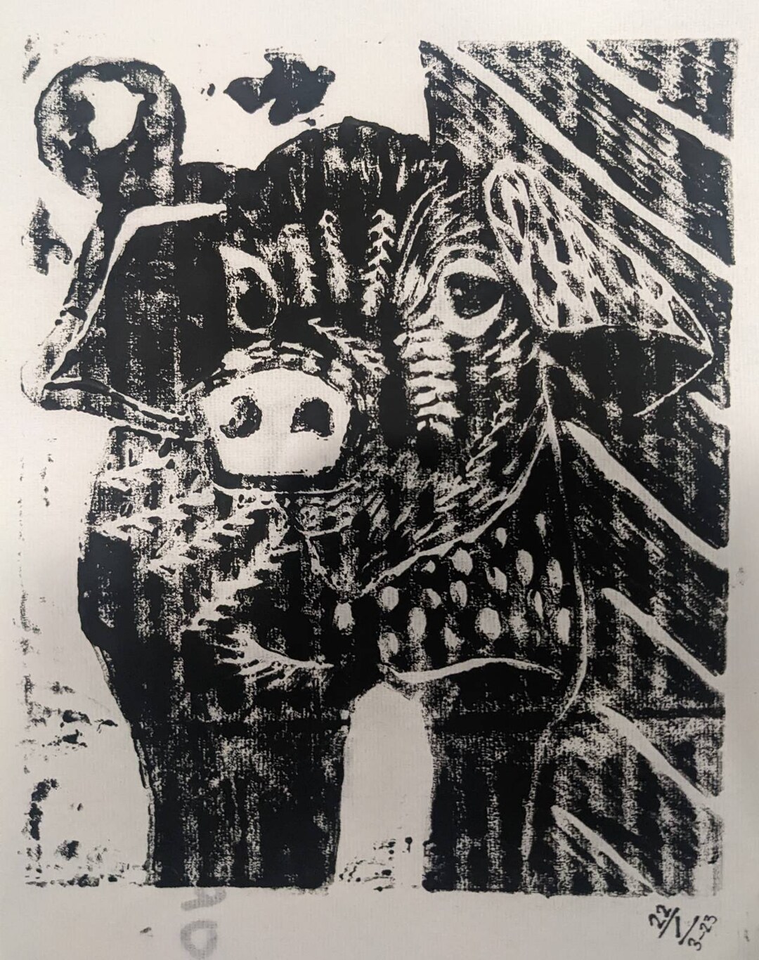 Pig Lino Print, Artwork 5x6 1/2 In, Rice Paper, Pig Wall Artwork, Hand ...