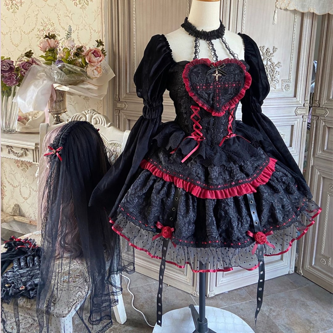 Black Red Rose Gothic Lolita Dress Halloween Witch Vampire - Etsy