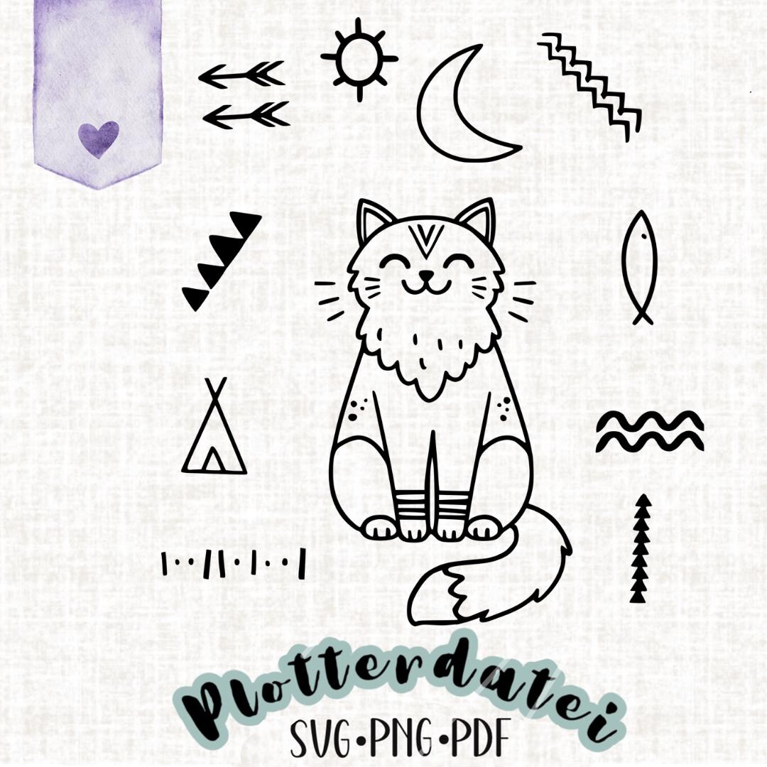 Boho Cats Plotter File – Tribal Cat Line Art – SVG | PNG | PDF - Etsy