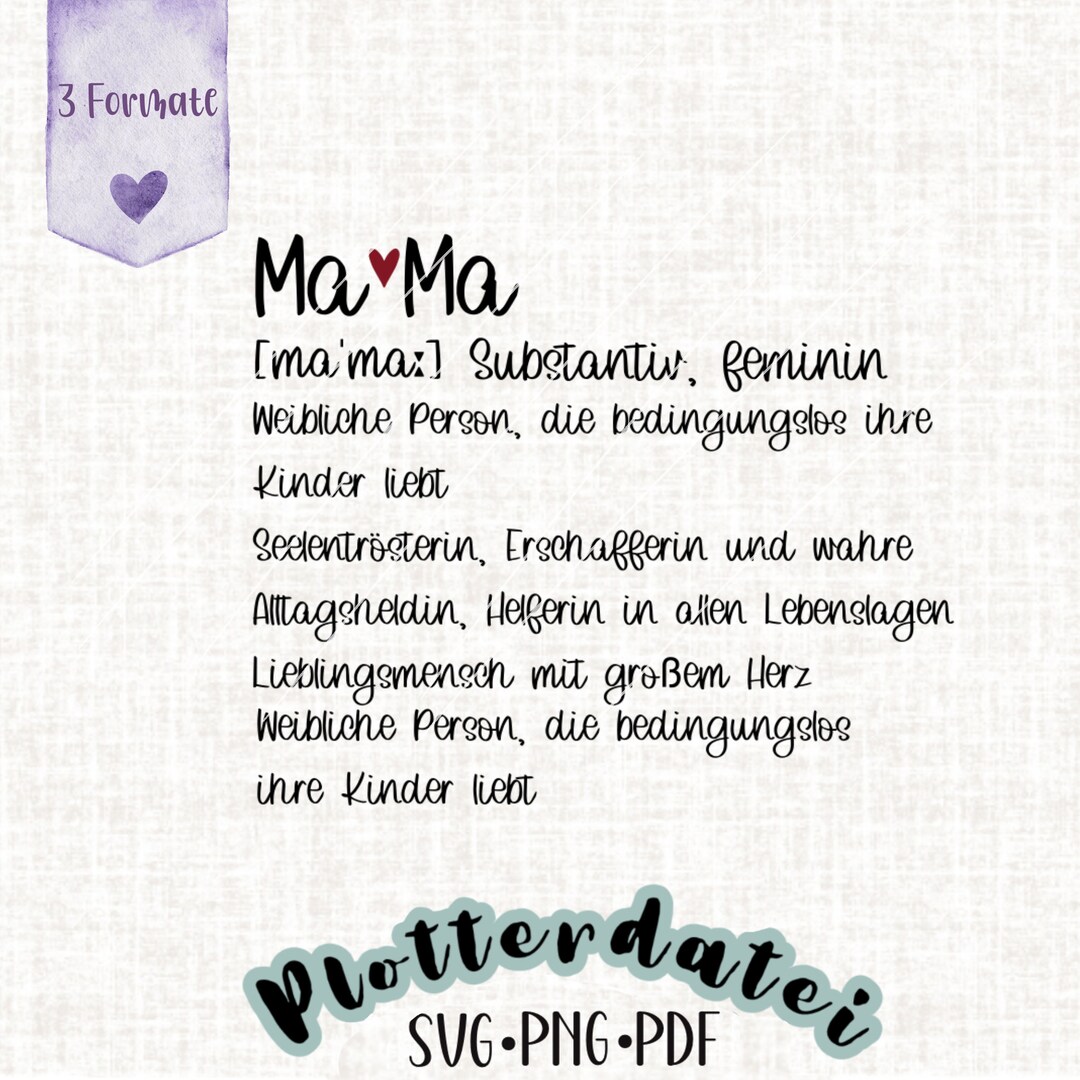 Plotter File, Print Template, Mama Description Duden, Mother's Day, SVG ...