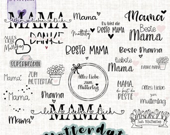 SVG Mama in Worten Handlettering Geschenkidee für Mutter zum Geburtstag, Muttertag usw. svg, dxf ...