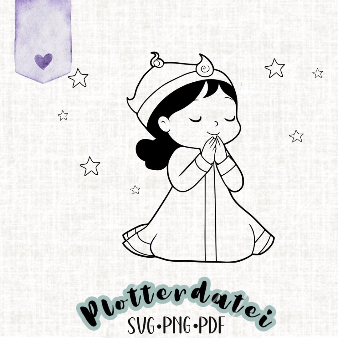 Praying Princess Plotter File SVG Png Pdf Cute Girl With Crown Children ...