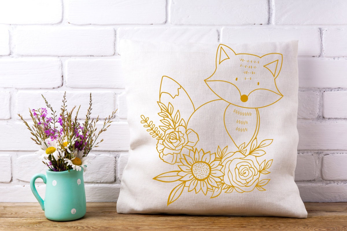 Plotter File Fox With Flower Bouquet Svg Vector - Etsy