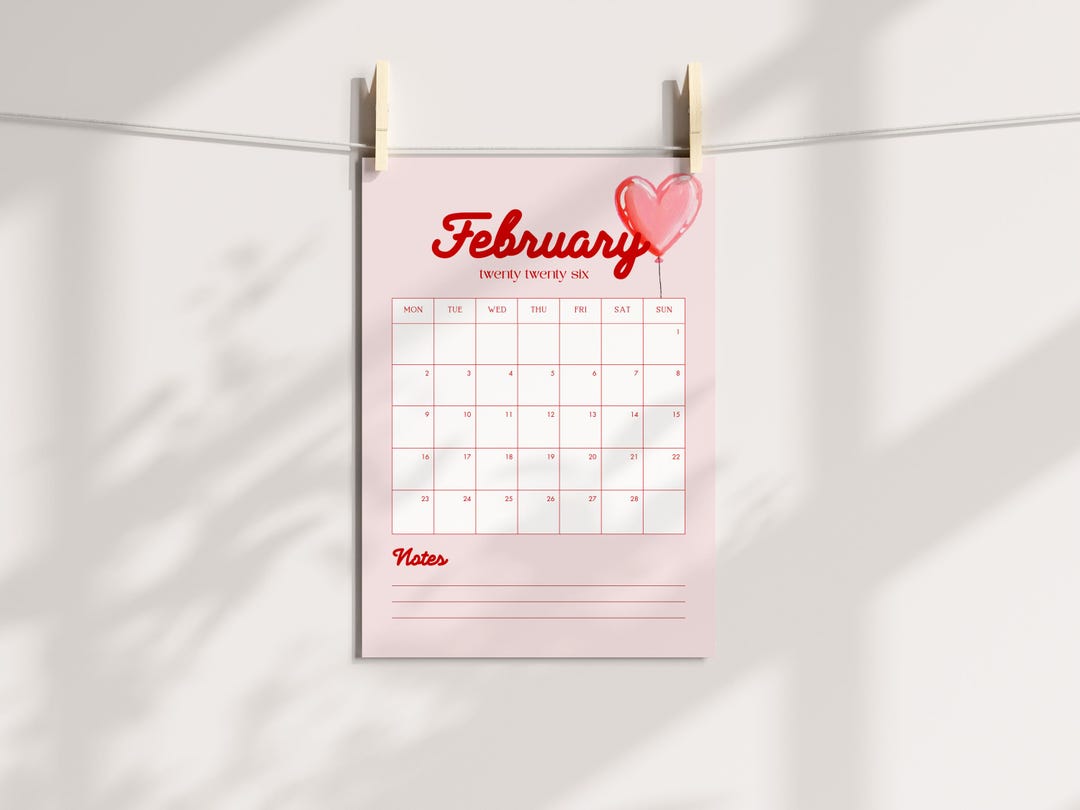 February Valentine Printable Calendar - Romantic Monthly Planner 2026 ...